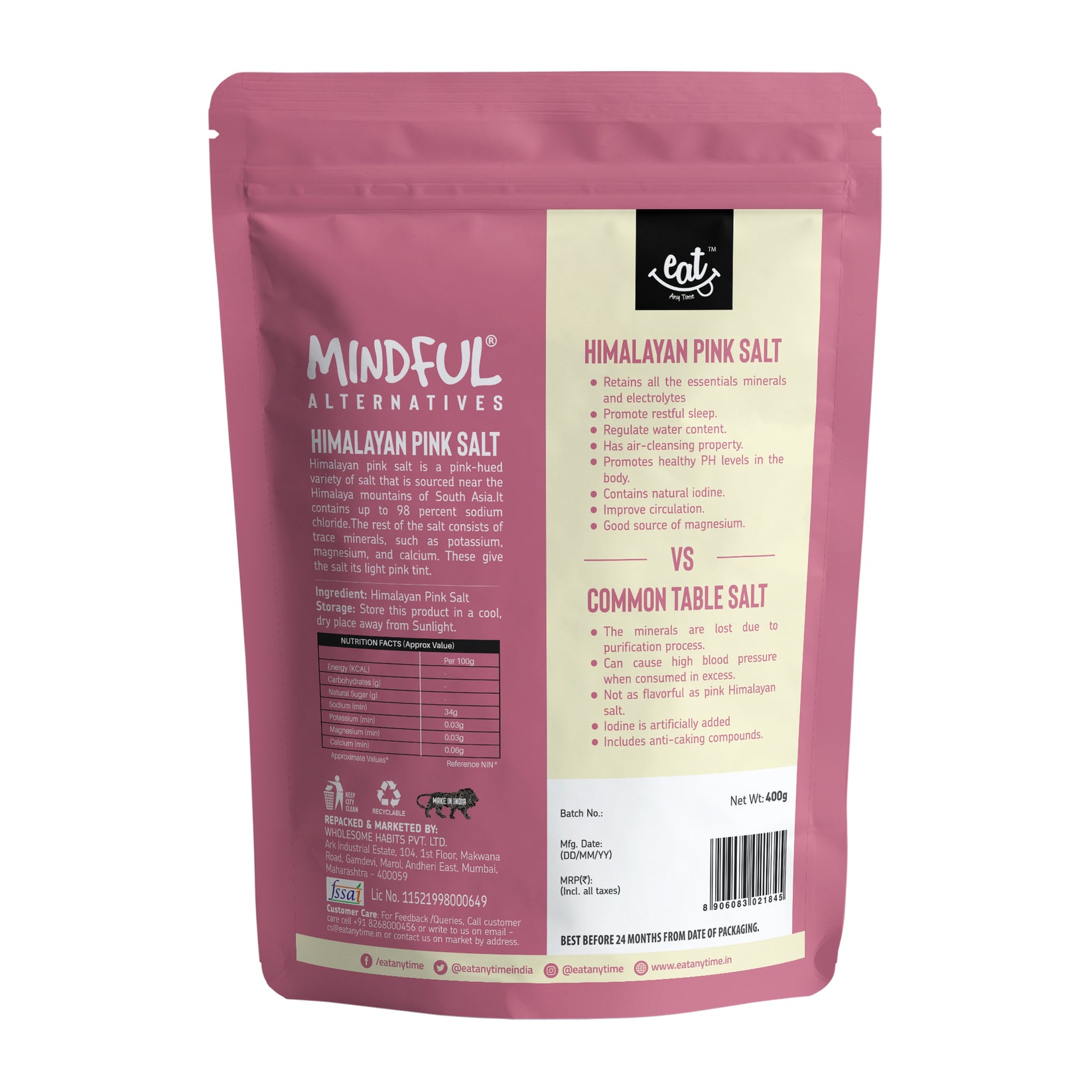 Pink Salt | Buy Himalaya Pink Salt | Healthy Pink Salt - EAT Anytime 400g